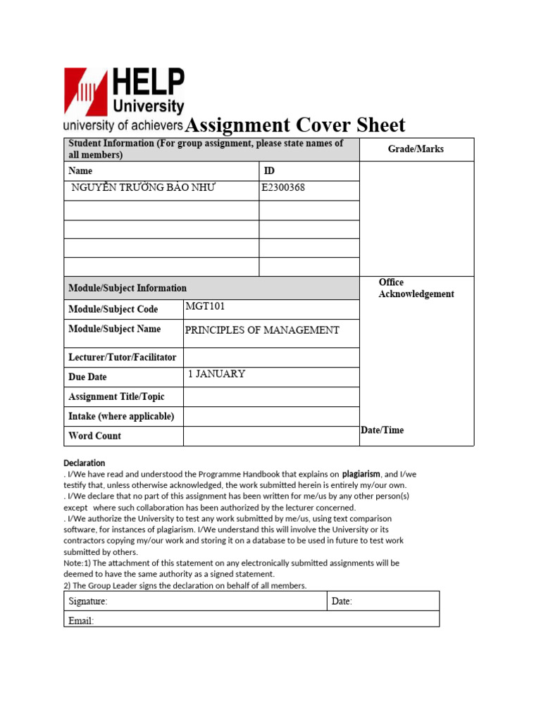 Assignment Cover Sheet | PDF | Turnitin | Computing