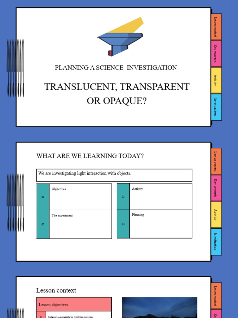 Translucent, Transparent or Opaque Lesson Presentation in Colourful ...