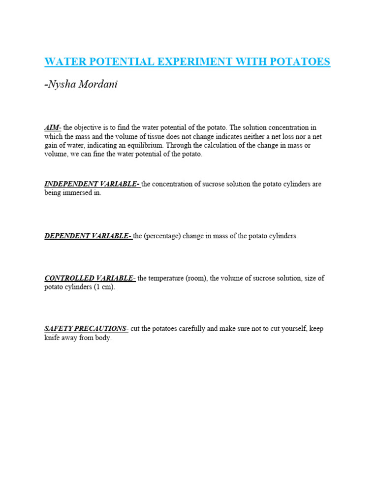 Biology Water Potential Lab Report | PDF | Concentration | Water