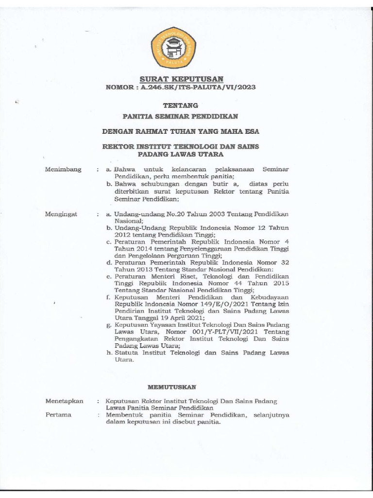 SK Panitia Seminar Pendidikan | PDF