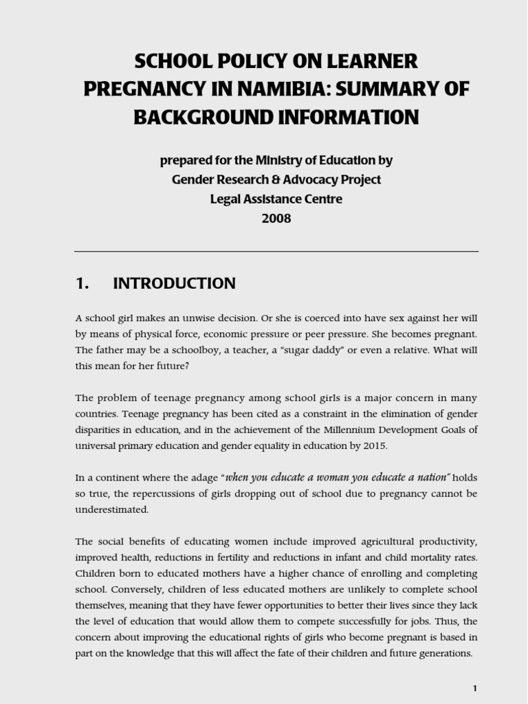 School Policy on Learner Pregnancy in Namibia | Human Sexual Activity ...