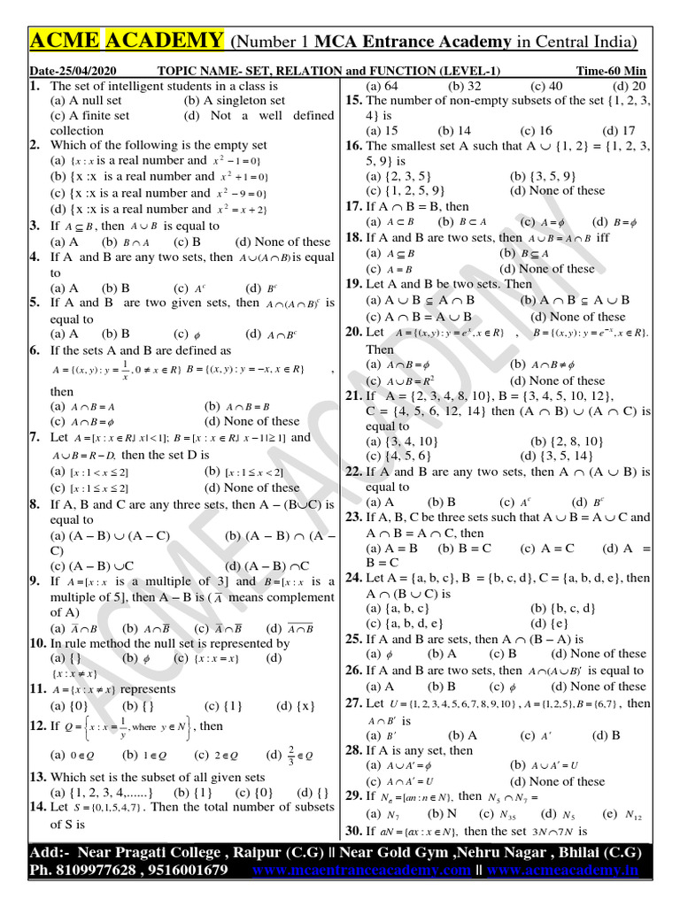 Set Relation Function Level 1 Bi8k3ywqsubz3p79x4cz Pdf Empty Set Function Mathematics
