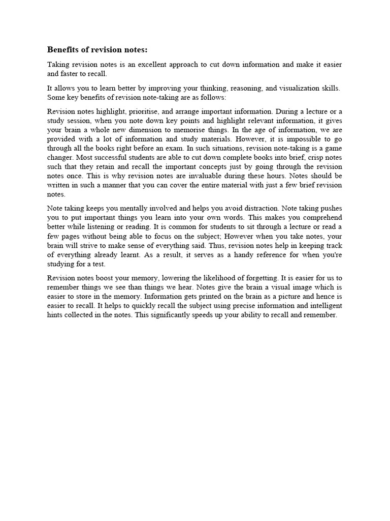 Benefits of Revision Notes | PDF | Career & Growth | Self-Improvement