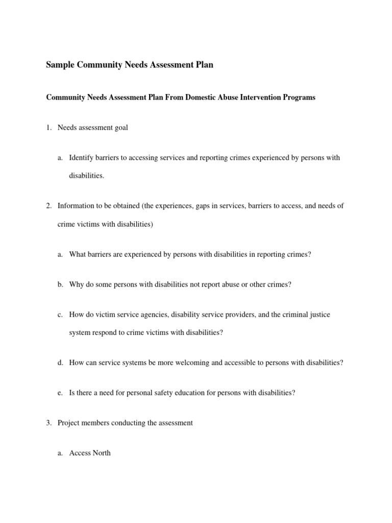 Community Needs Assessment Plan | PDF | Focus Group | Disability