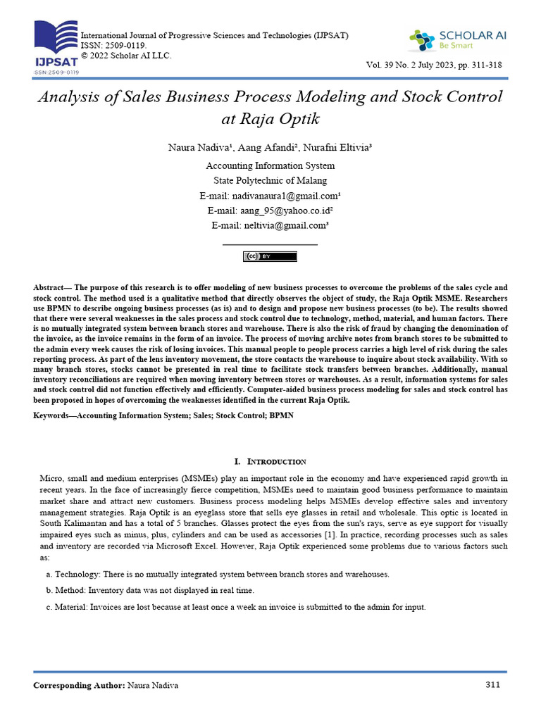 Analysis of Sales Business Process Modeling and ST | PDF | Inventory | Sales