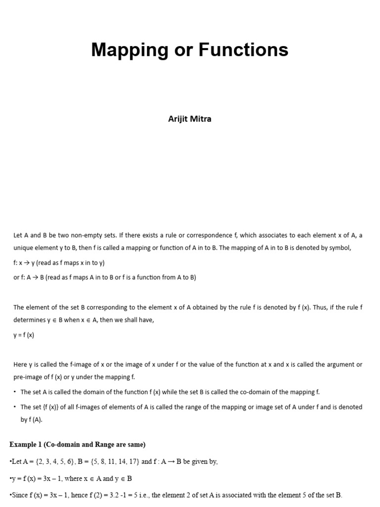 V - 3 - Mapping or Functions | PDF | Function (Mathematics) | Variable (Mathematics)