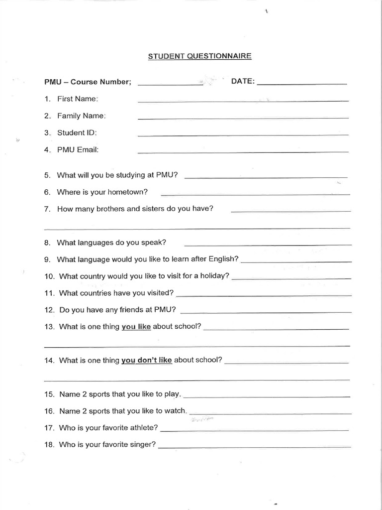 Student Questionnaire-SPRING 2022 | PDF