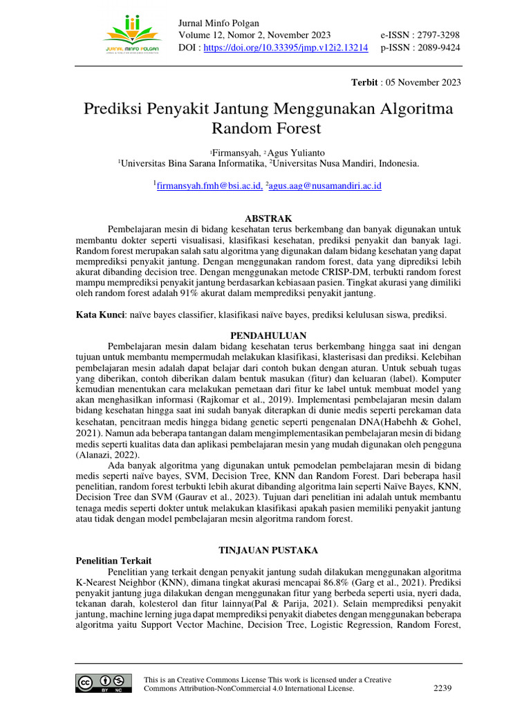Prediksi Penyakit Jantung Menggunakan Algoritma Random Forest | PDF ...