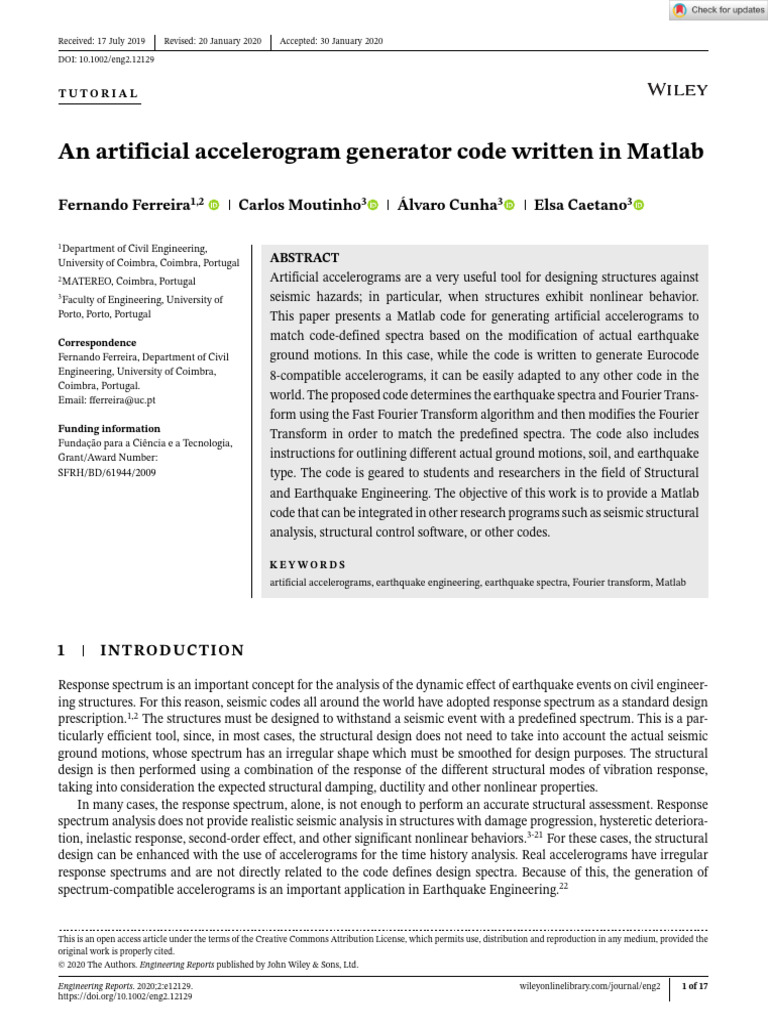 Engineering Reports - 2020 - Ferreira - An Artificial Accelerogram Generator Code Written in ...