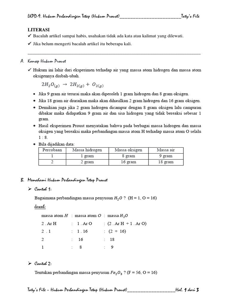 LKPD 9 - Hukum Perbandingan Tetap Proust | PDF