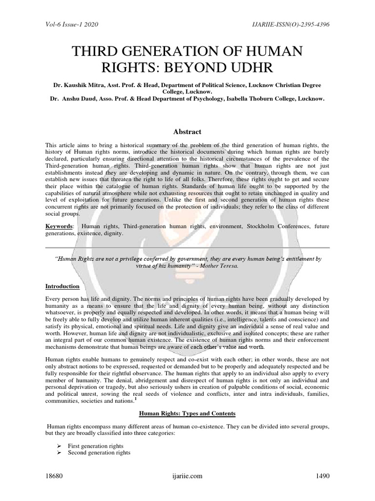 THIRD GENERATION OF HUMAN RIGHTS BEYOND UDHR Ijariie18680 | PDF ...