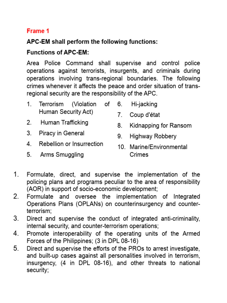 Functions of Apc Em for Printing Edited for Rspnco | PDF | Police ...