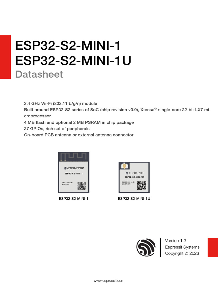 Esp32 S2 Mini 1 Esp32 S2 Mini 1u Datasheet En Pdf System On A Chip Microprocessor 