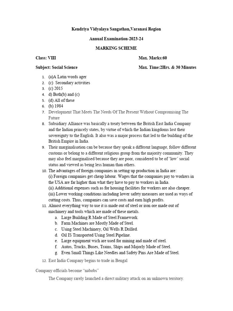 Class 8 Social Science Exam Guide | PDF | Social Science