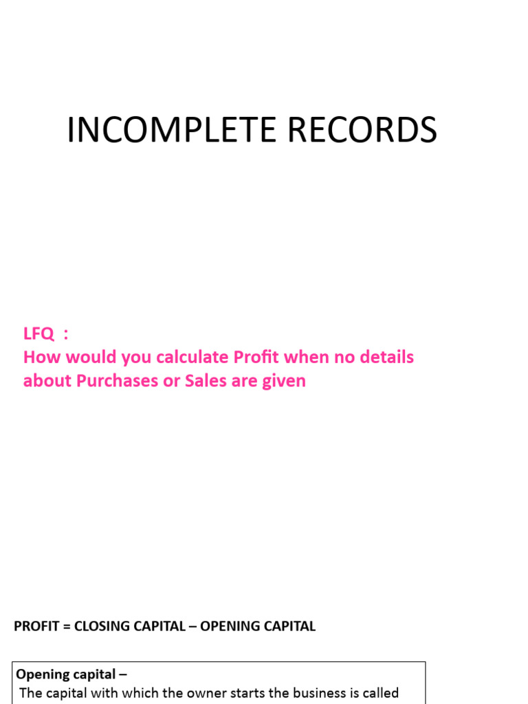 Incomplete Records Insert With MCQ and Sums With MS | PDF | Debits And ...