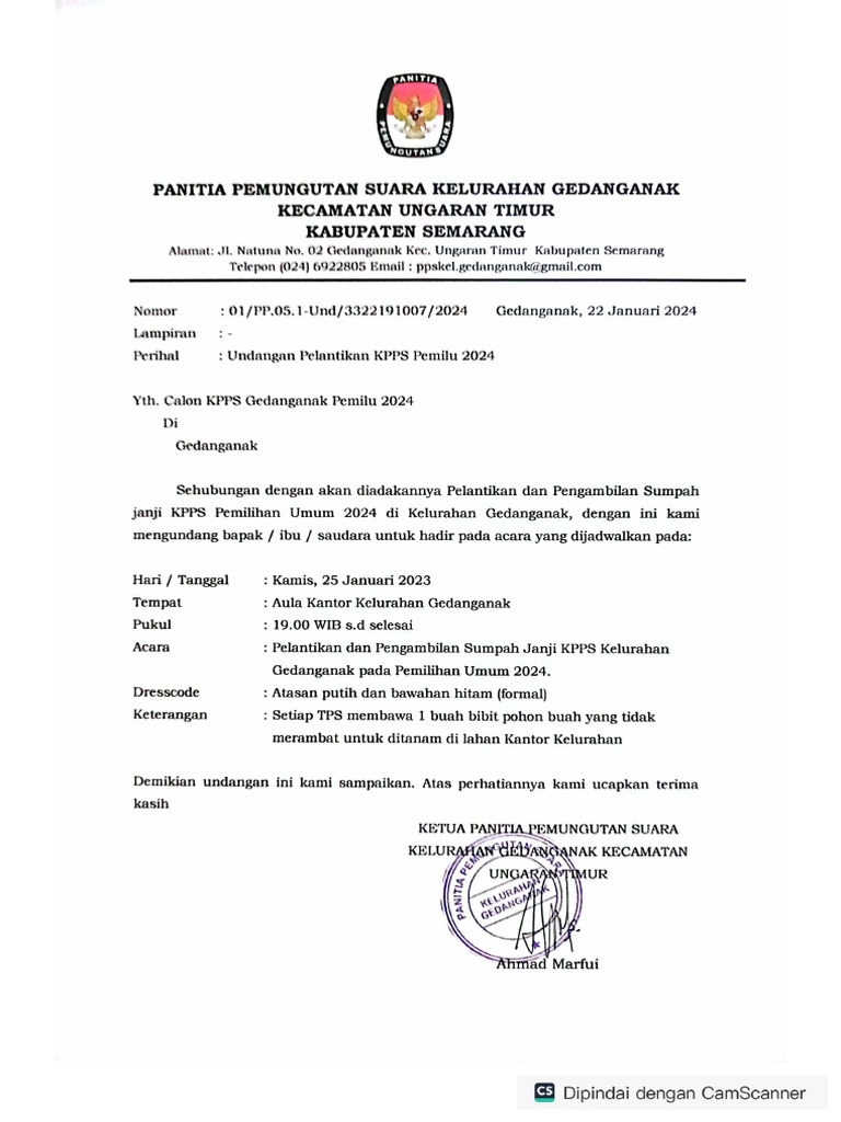 Undangan Pelantikan KPPS GEDANGANAK Pemilu 2024 | PDF