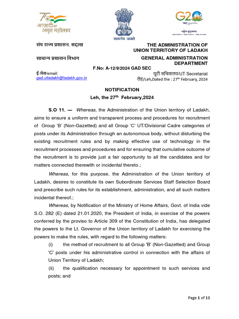 Service Selection Board - Ladakh | PDF | Recruitment | Government