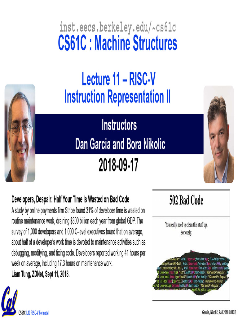 2018fa CS61C L11 BN FormatsII 1up | PDF | Assembly Language | Digital Electronics