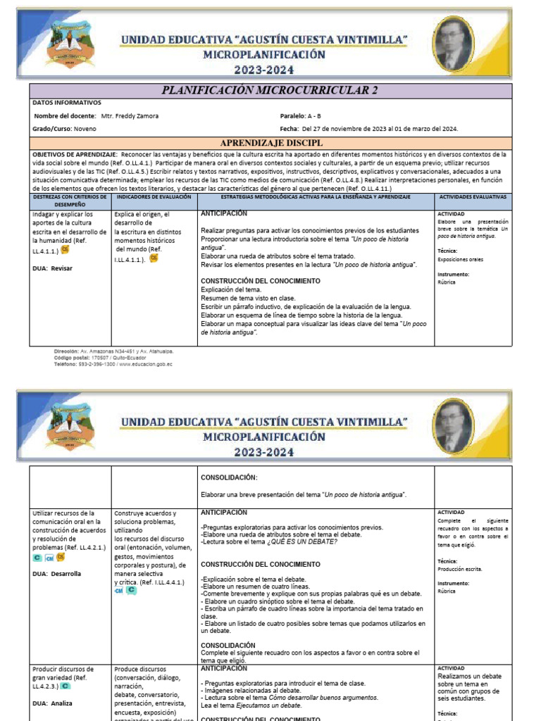 Planificacion Curricular 2 9nos | PDF | Adverbio | Oración (Lingüística)