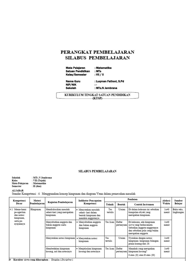 Silabus SMP MTK | PDF
