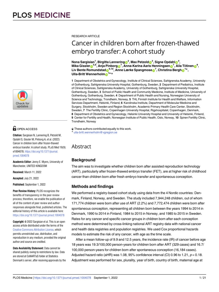 Cancer in Frozen Embryo Transfer | PDF | Medicine | Human Reproduction