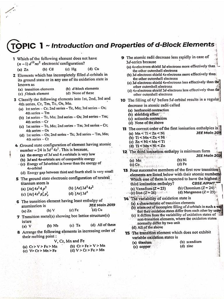 D & F Block Elements (Practice Worksheet) | PDF
