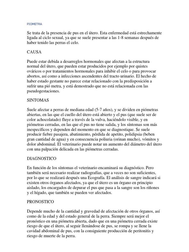 PIOMETRA | PDF | Especialidades Medicas | Enfermedades y trastornos