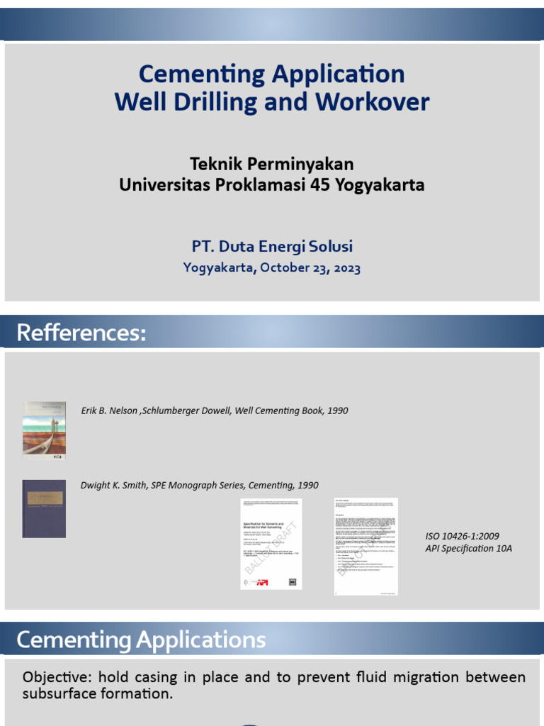 Cementing Application Well Drilling and Workover Presentation UP45 ...