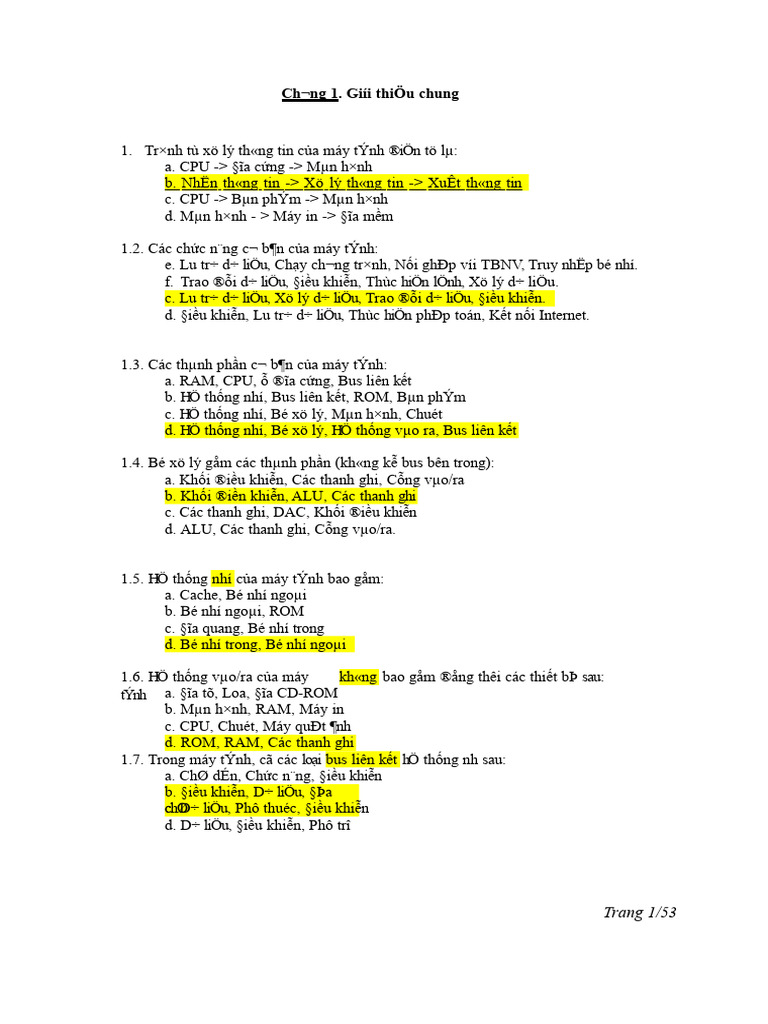 300 Cau Hoi Trac Nghiem Kien Truc May Tinh | PDF