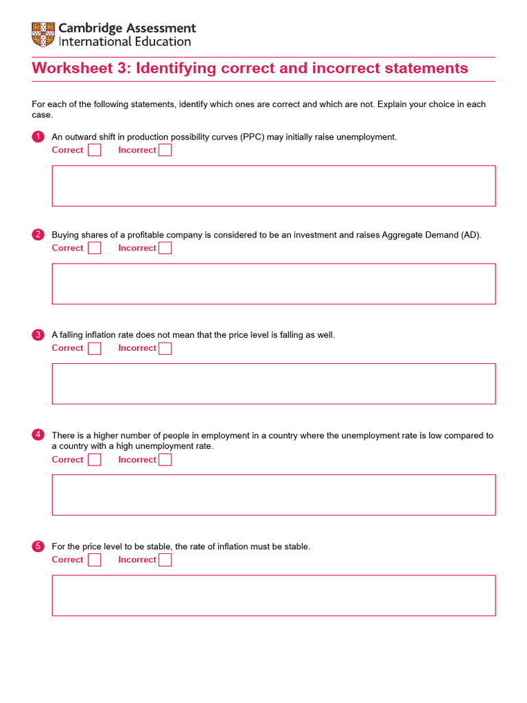 AO1 Worksheet 3 Identifying Correct and Incorrect Statements | PDF