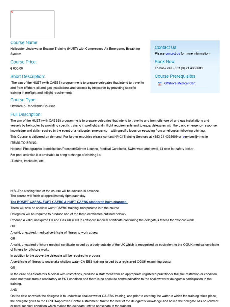 Helicopter Underwater Escape Training (HUET) With Compressed Air ...