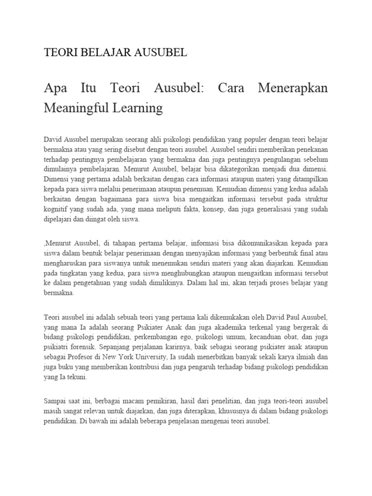 Teori Belajar Ausubel | PDF