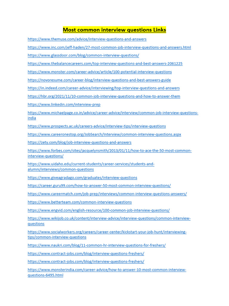 Most Common Interview Questions | PDF | Social Science