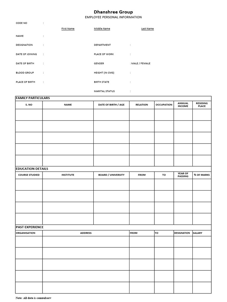 Employee Personal Information Form | PDF | Labor | Justice