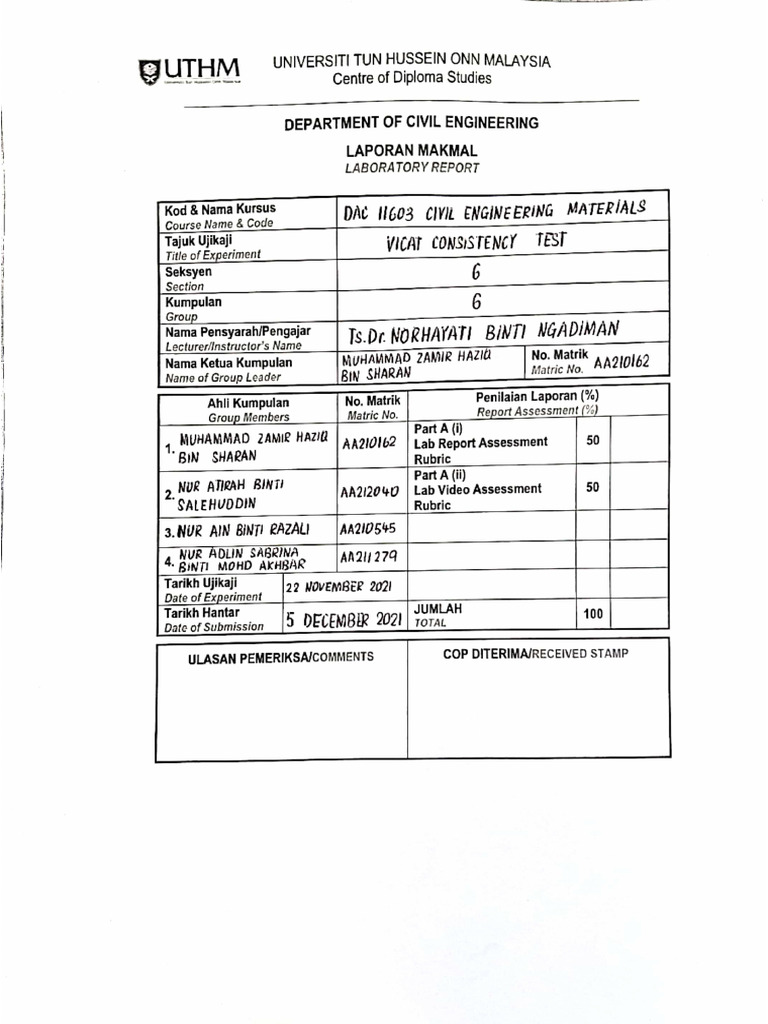 Mb01-Vicat Consistency Test Section 6 | PDF