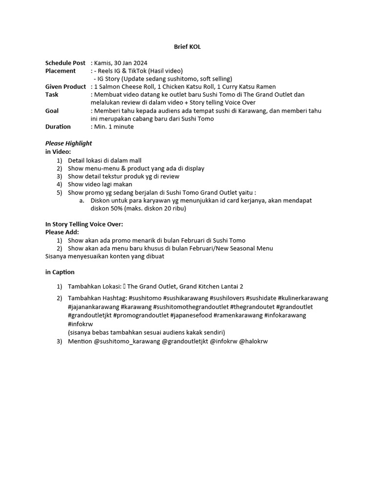 Brief KOL | PDF | Griya & Taman