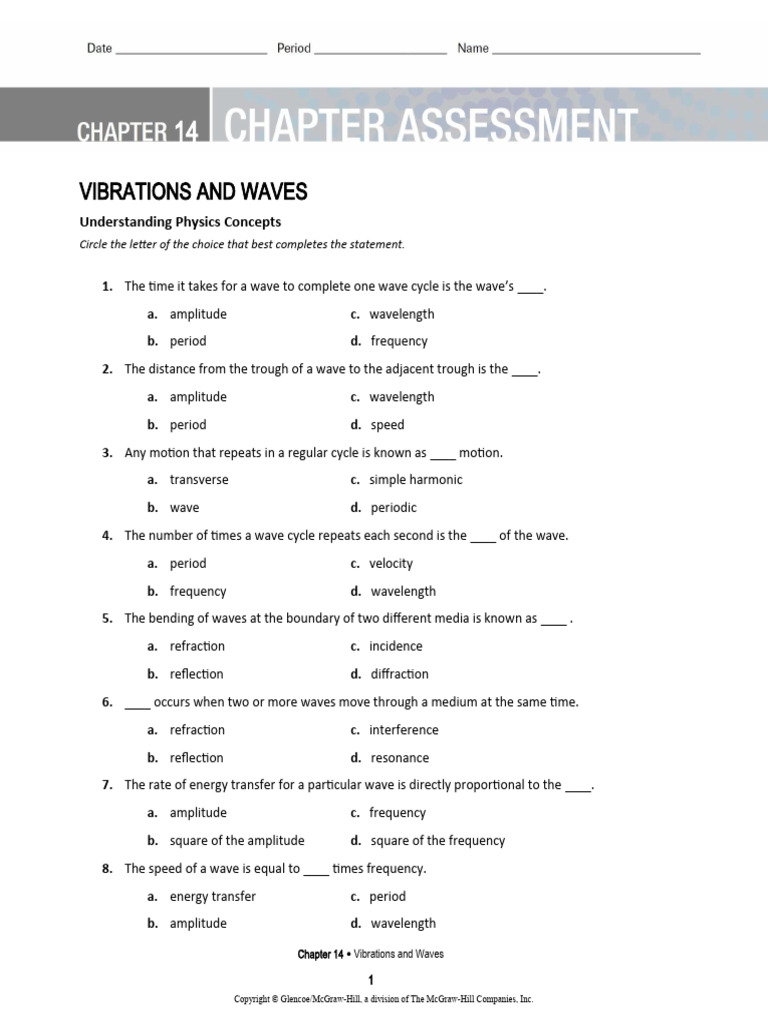 Chapter Assessment Vibrations and Waves Student Editable | PDF | Waves | Sound