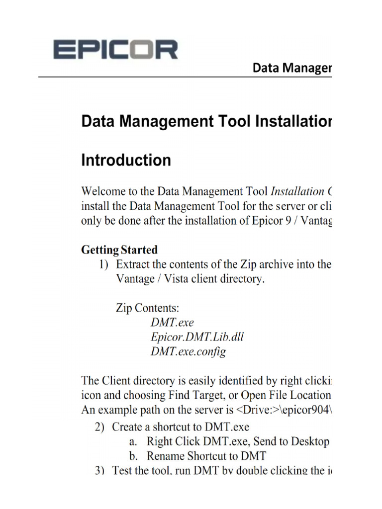 Epicor DMT Installation | PDF