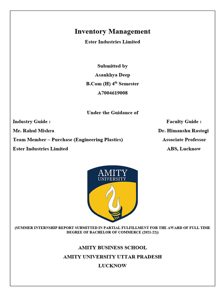 Asankhya Deep (Inventory Management - Ester Industries Limited) | PDF