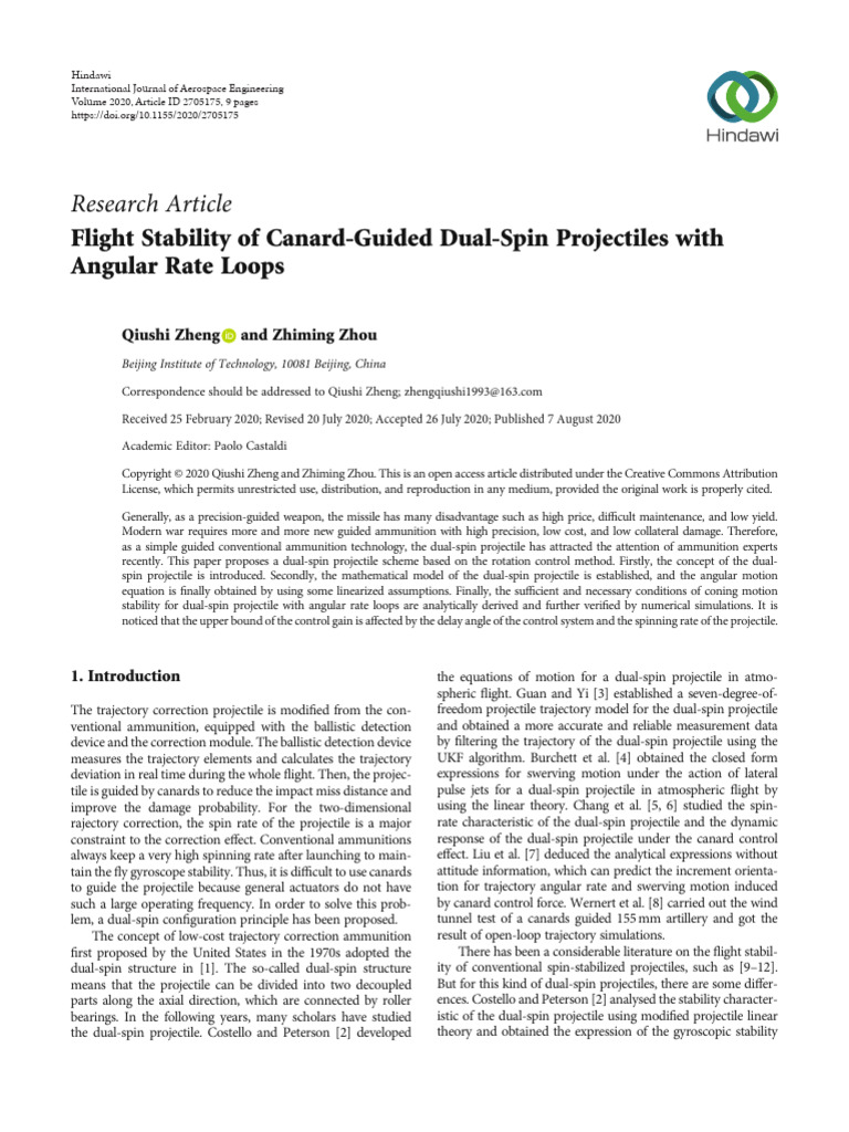 Flight Stability of Canard-Guided Dual-Spin Projectiles with1 | PDF | Rotation Around A Fixed ...