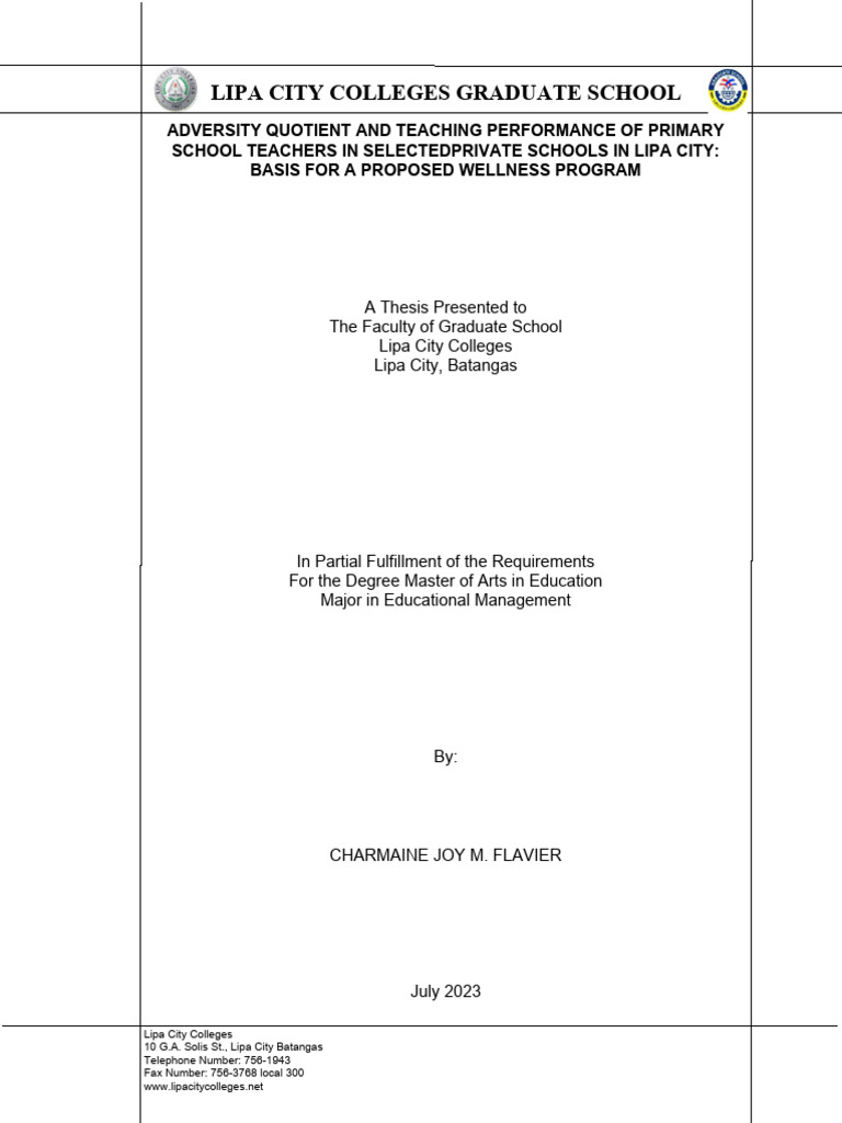 MAED Thesis 2 | PDF | Psychological Resilience | Teachers