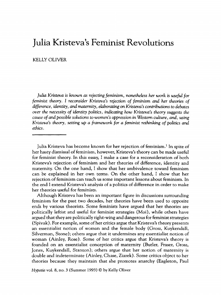 Julia Kristeva - Hypatia | PDF | Feminism | Gender Studies