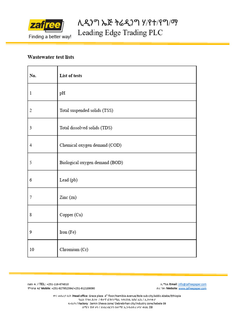 Waster Water Test List | PDF | Chemical Substances | Nature