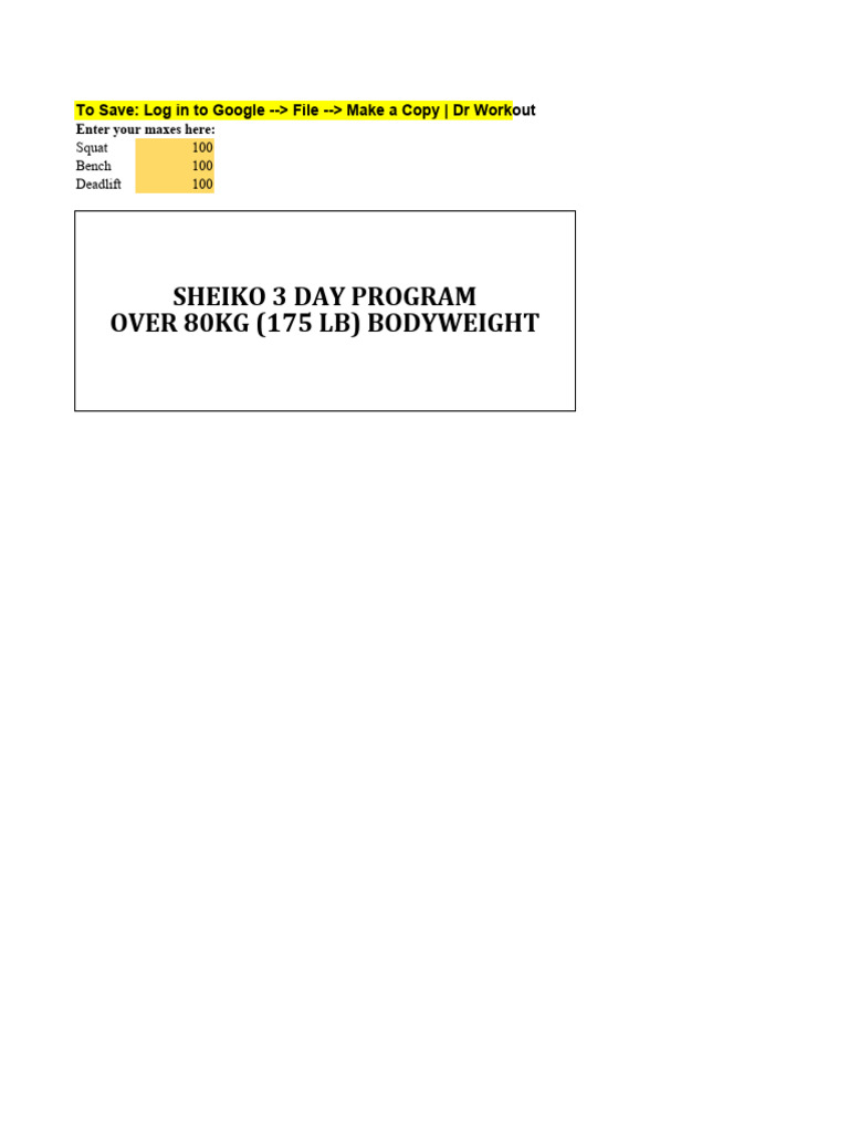 Sheiko 3 Day Program - Over 80kg - 175lbs - DR Workout | Download Free ...