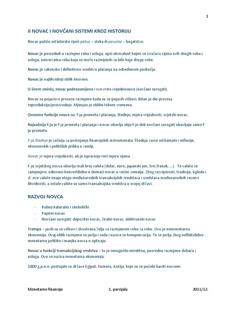 Monetarne Finansije Skripta | PDF