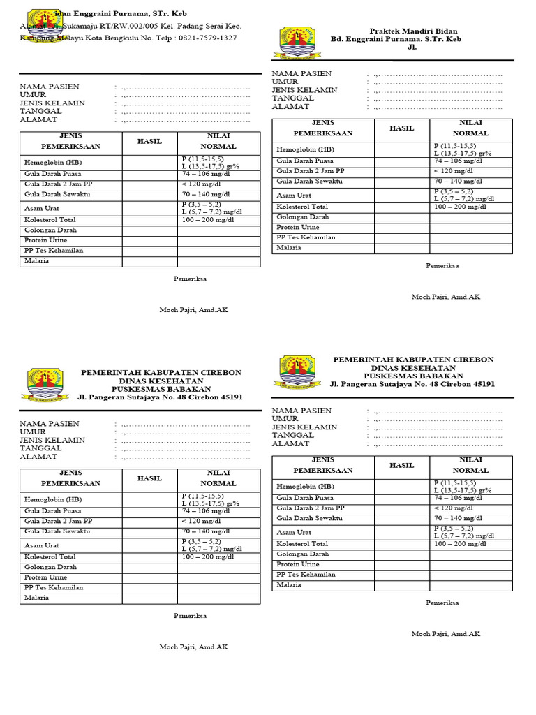 Form Pemeriksaan Lab Baru | PDF