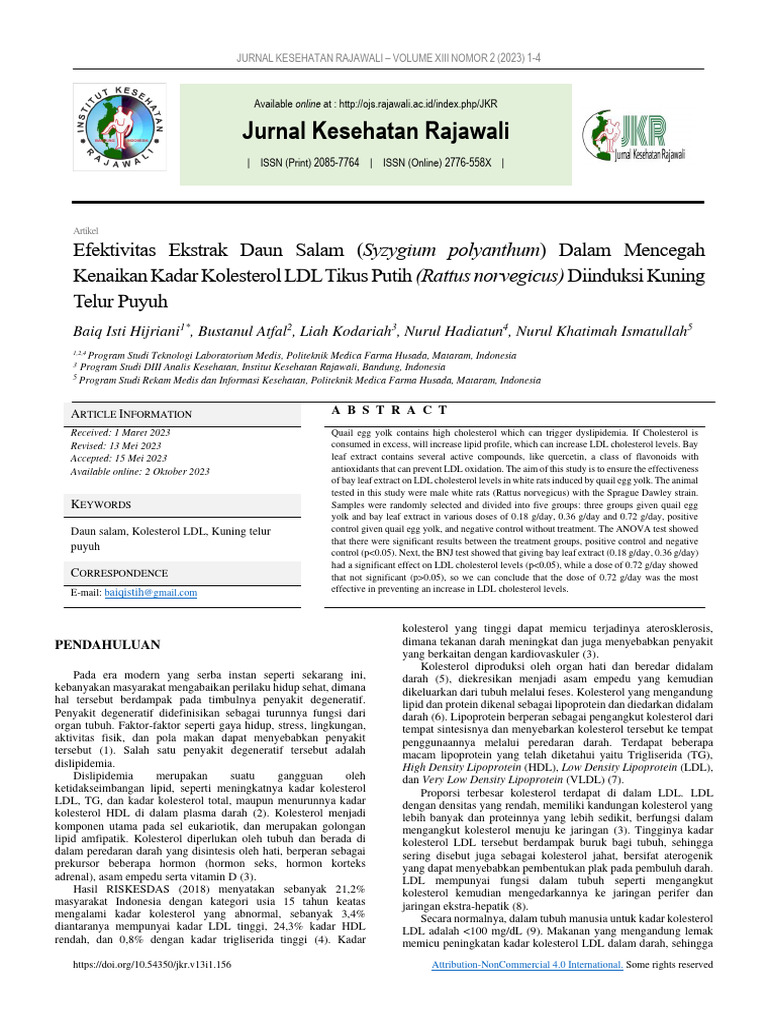 Daun Salam | PDF | Lipoprotein | Lipoprotein Densitas Tinggi