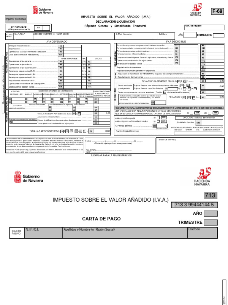 Instrucciones Modelo F69 Navarra IVA | PDF | Economias