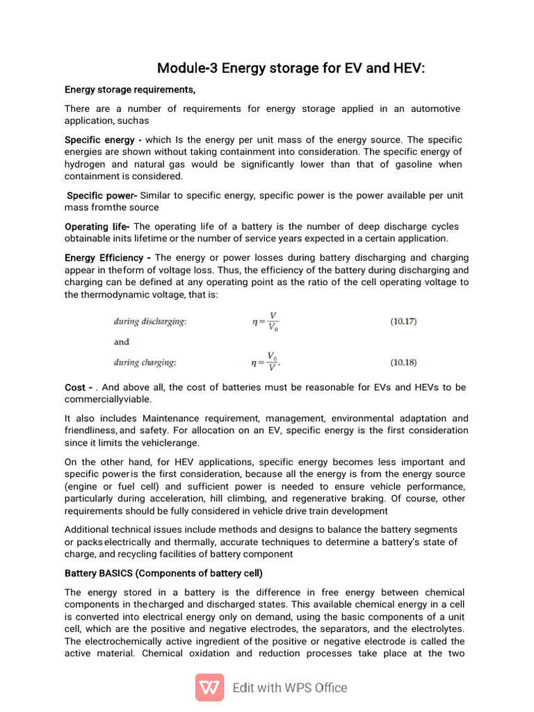 Energy Storage for EVs and HEVs Explained | PDF | Rechargeable Battery ...