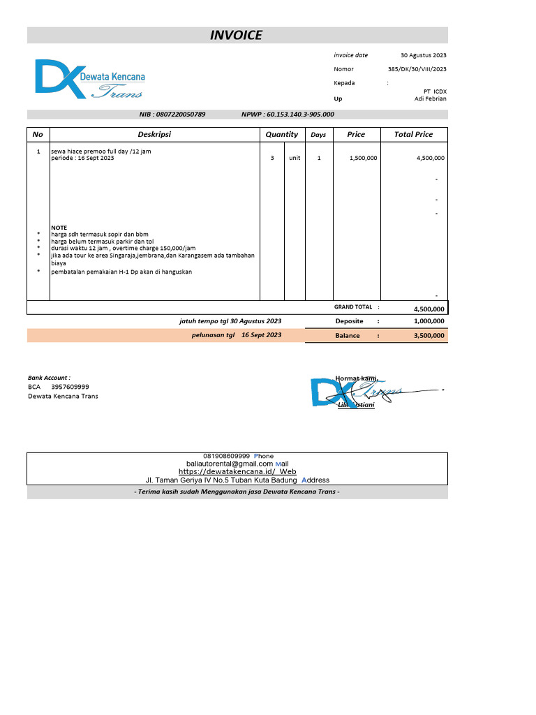 Invoice for Car Rental Service | PDF